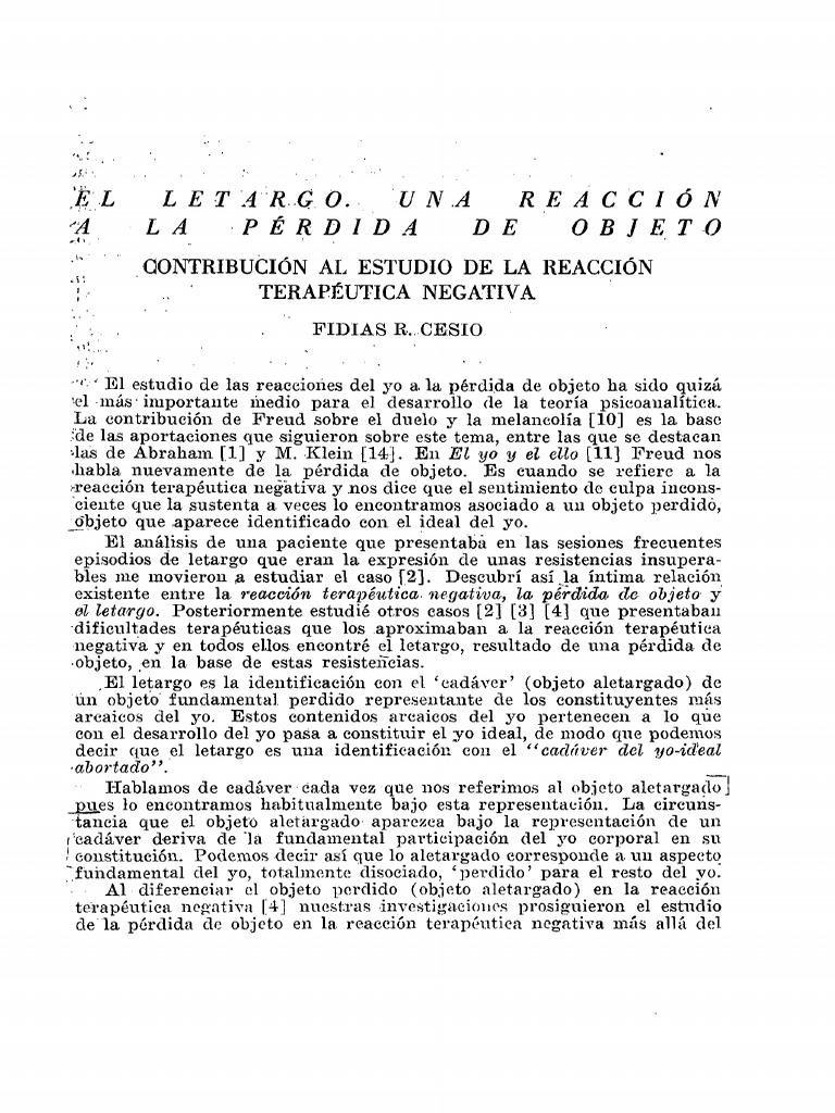 Letargo y Pérdida de Objeto en Psicoanálisis | PDF | Sigmund Freud ...