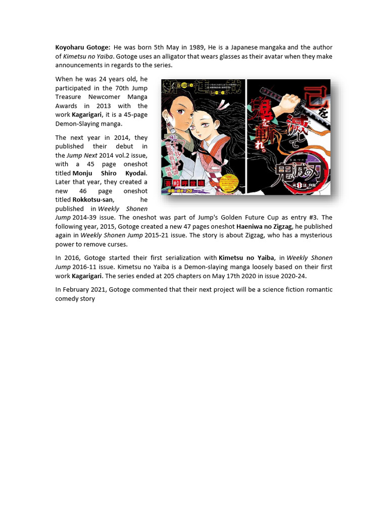 English Homewor - Koyoharu Gotoge | PDF | General Fiction