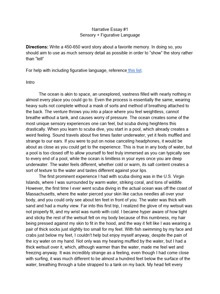 cordelia casey - narrative essay 1 | PDF | Scuba Diving | Underwater Diving