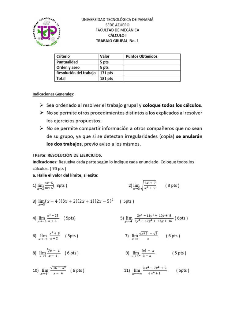 Trabajo Grupal # 1 Calculo I.2024 | PDF | Análisis matemático