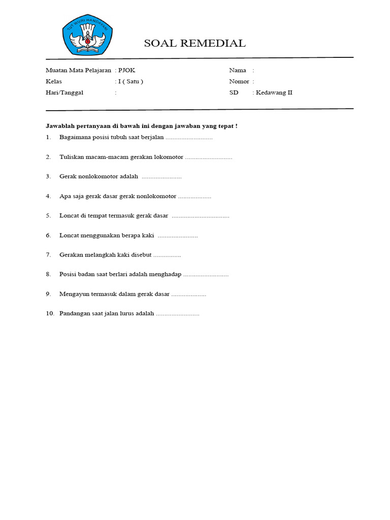 Soal Remedial Pjok 2022 | PDF