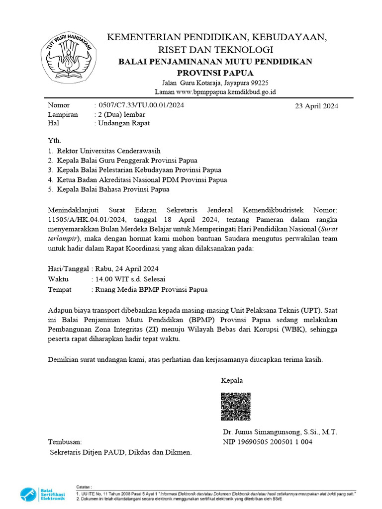 Surat Undangan Rapat Pameran Hardiknas | PDF | Kesehatan Holistik