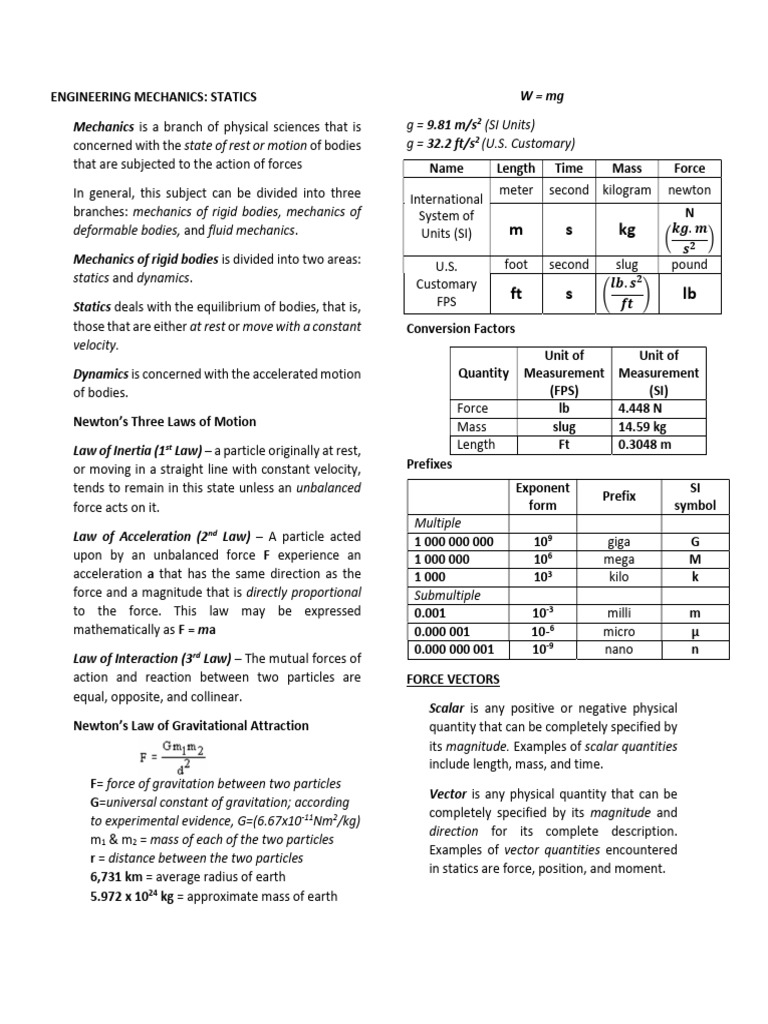 Statics for Engineering Students | PDF | Force | Mechanics
