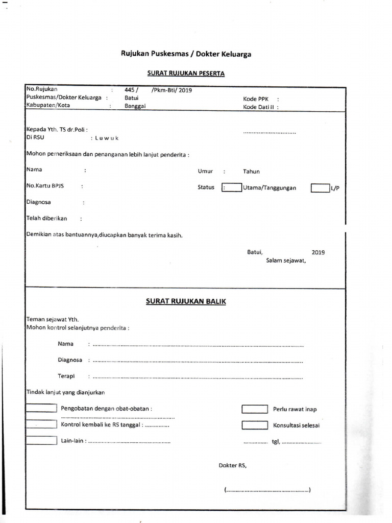 FORM RUJUKAN BPJS OFF LINE | PDF