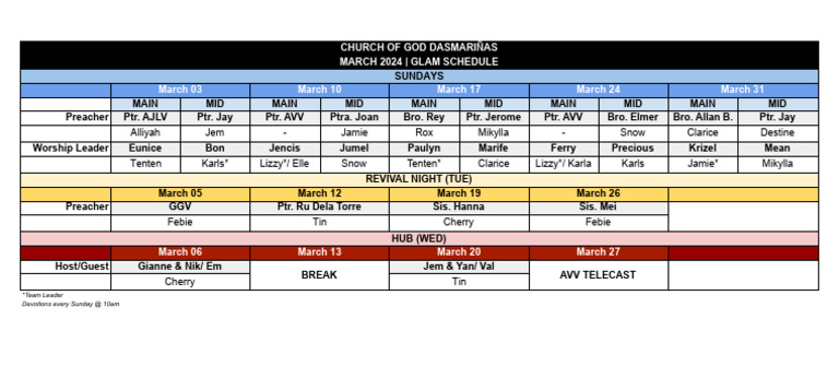 Glam Schedule - March 2024 | PDF