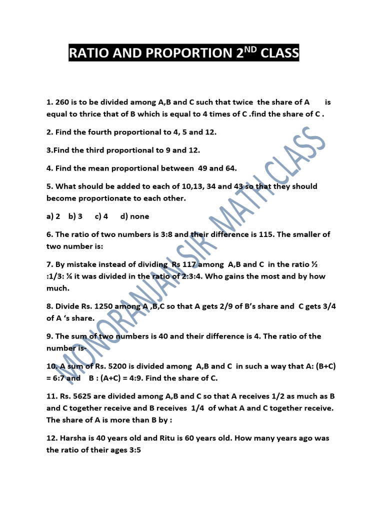 Ratio and Proportion Problems for Class 2 | PDF