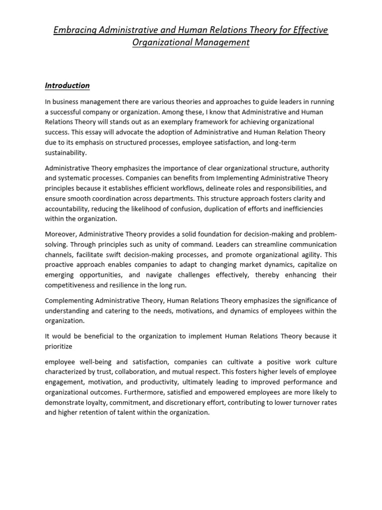 Embacing Administrative and Human Relations Theory | PDF | Leadership ...