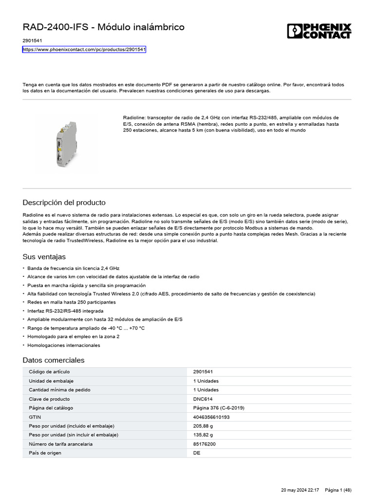 Phoenix Contact RAD 2400 IFS | Descargar gratis PDF | Radio | Diodo emisor de luz