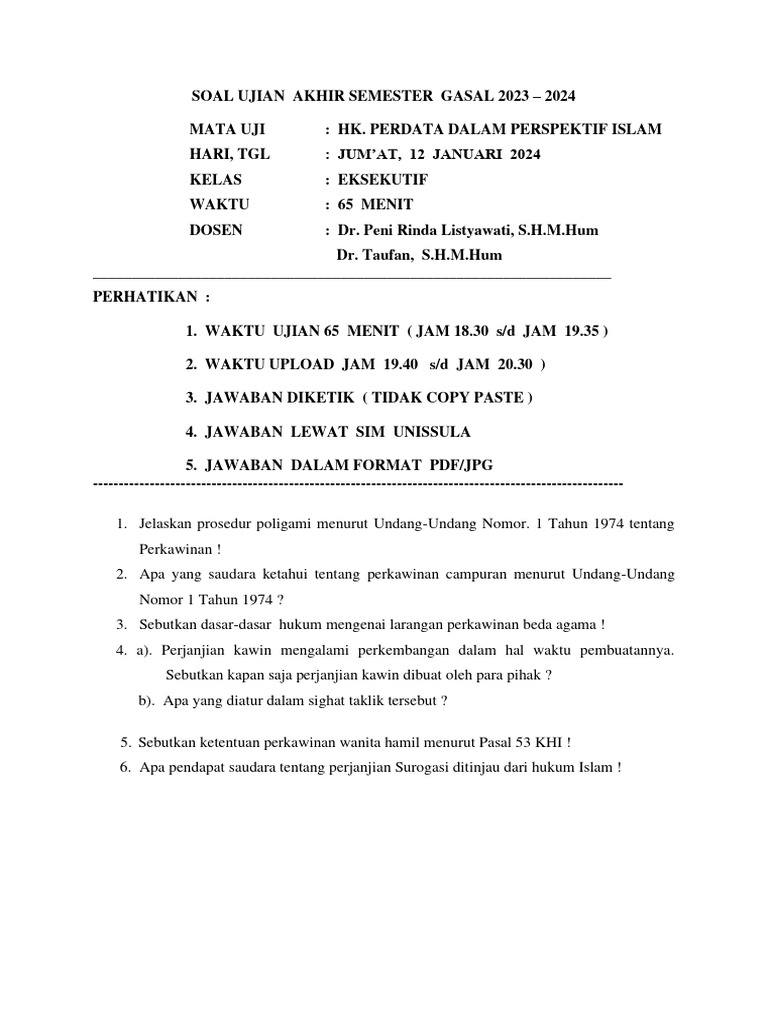SOAL UAS GASAL PDT ISLAM 2024-EKS | PDF