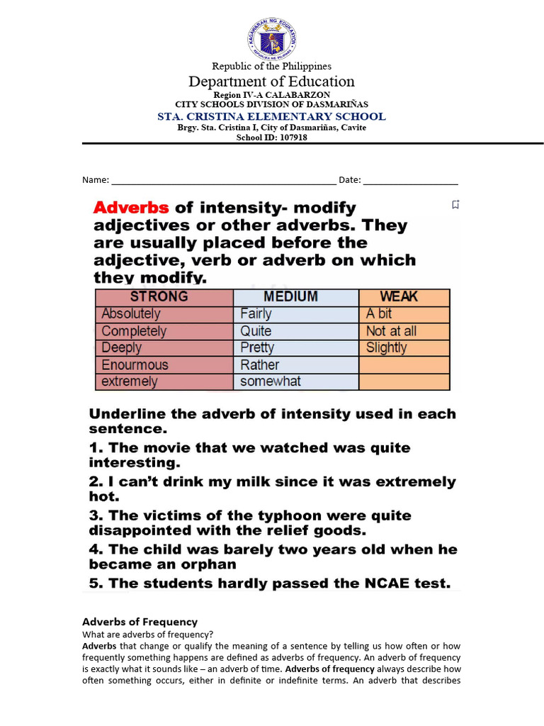 Q4 Advervs of Intensity and Frequency | PDF | Verb | Adverb