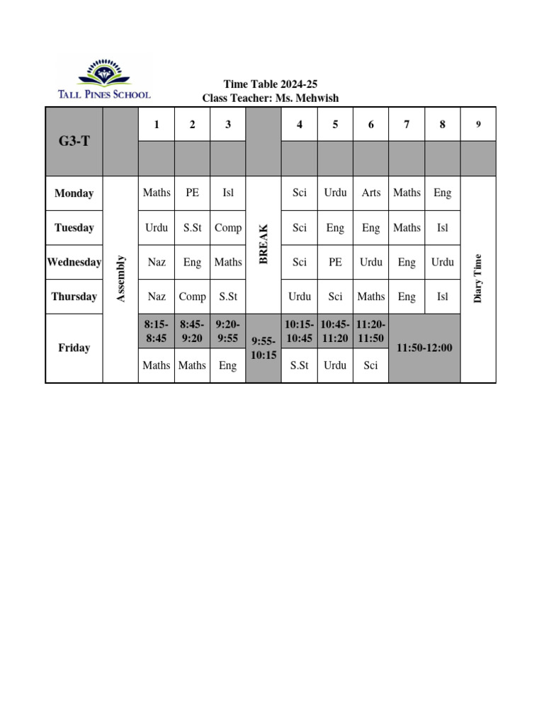 Grade - 03 Timetable 2024 - 25 | PDF