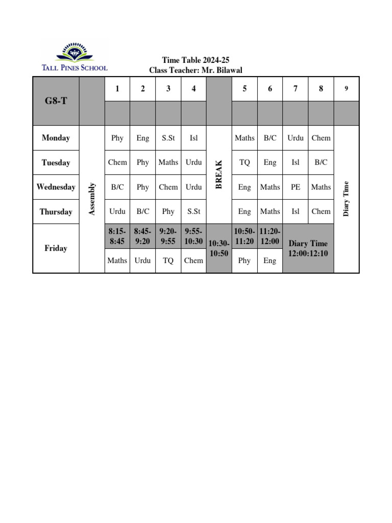 Grade - 08 Timetable 2024 - 25 | PDF