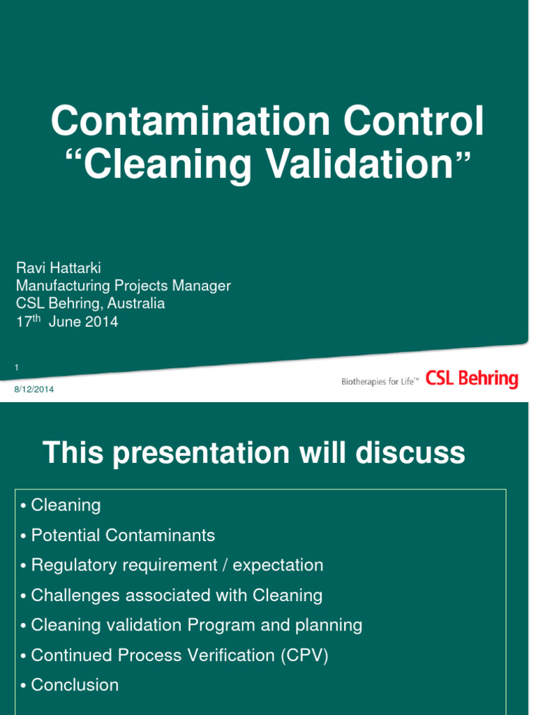 Contamination Control Cleaning Validation | PDF | Verification And ...