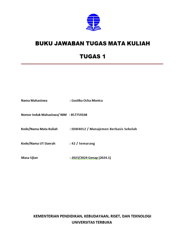 Tugas Idik4012 - Manejemen Berbasis Sekolah - Gustika Ocha | PDF | Karier & Perkembangan | Seni