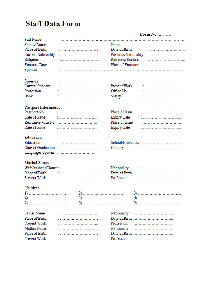 SSMC Employee Data Form | PDF