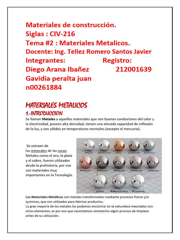 Informe de Materiales Metalicos | PDF | Hierro | Rieles