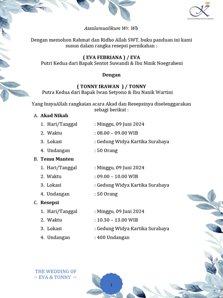 Rundown Acara Tony & Eva 10 Juni 2024 | PDF