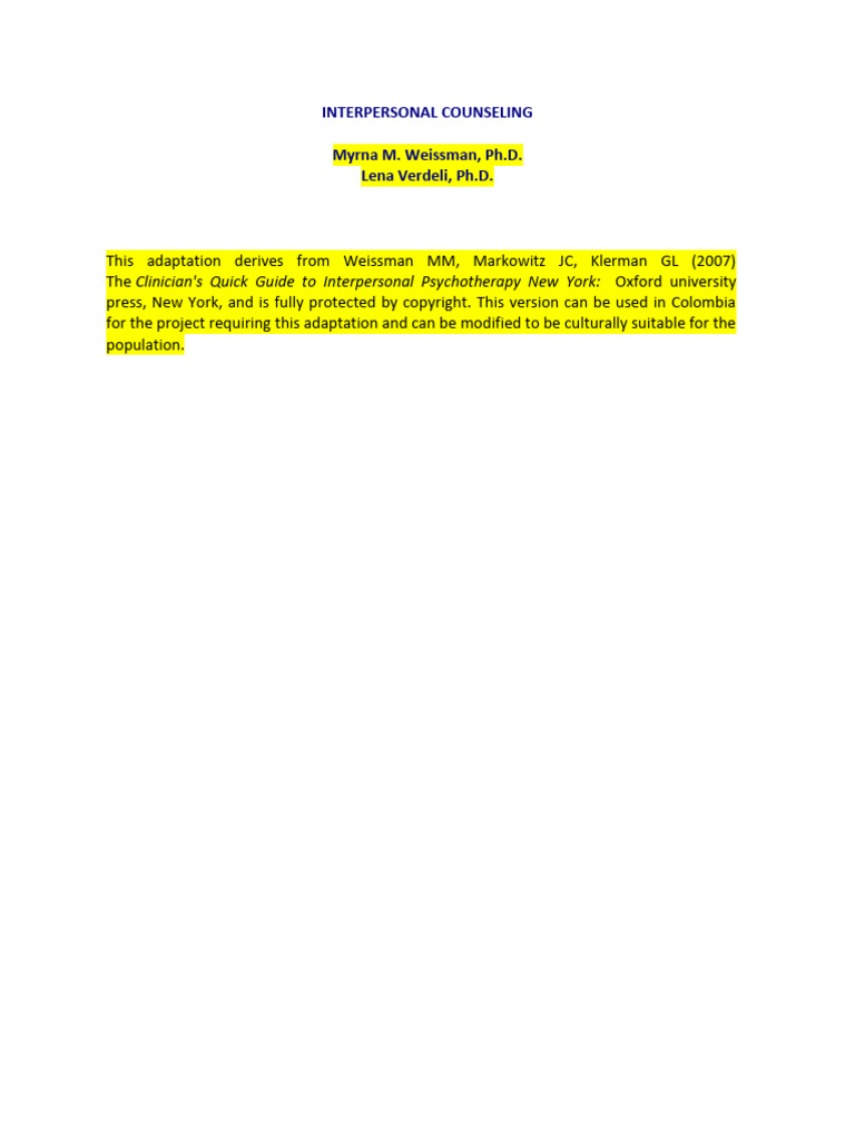 Interpersonal Counseling Adapted To Colombia | PDF | Psychotherapy ...