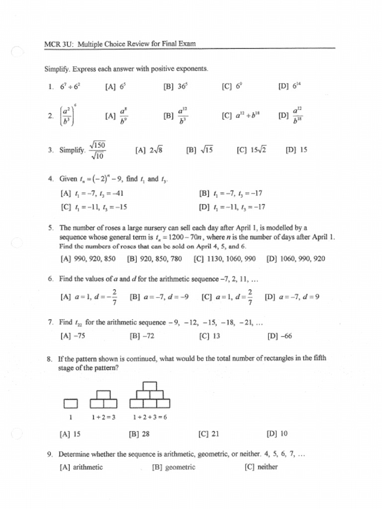 3U Exam Review Multiple Choice | PDF
