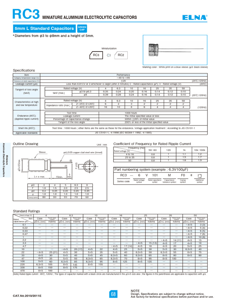 Elna (Radial Thru-Hole) RC3 Series | PDF | Capacitor | Capacitance