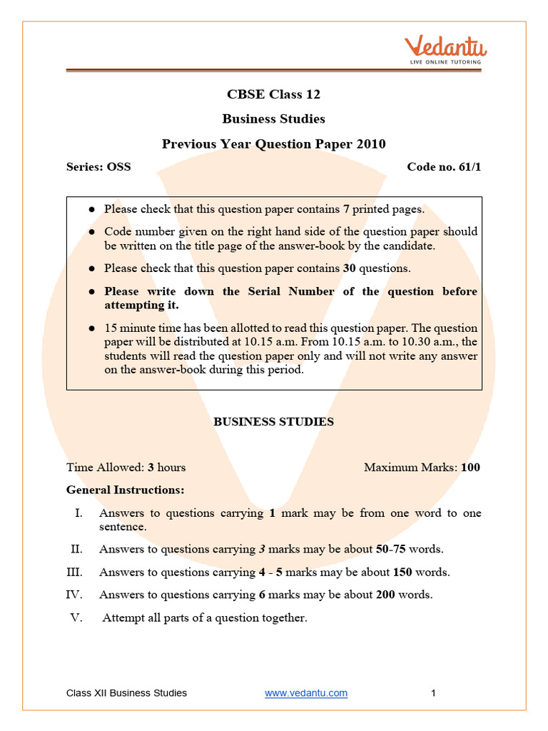 CBSE Class 12 Business Studies 2010 Paper | PDF | Capital Structure | Leadership