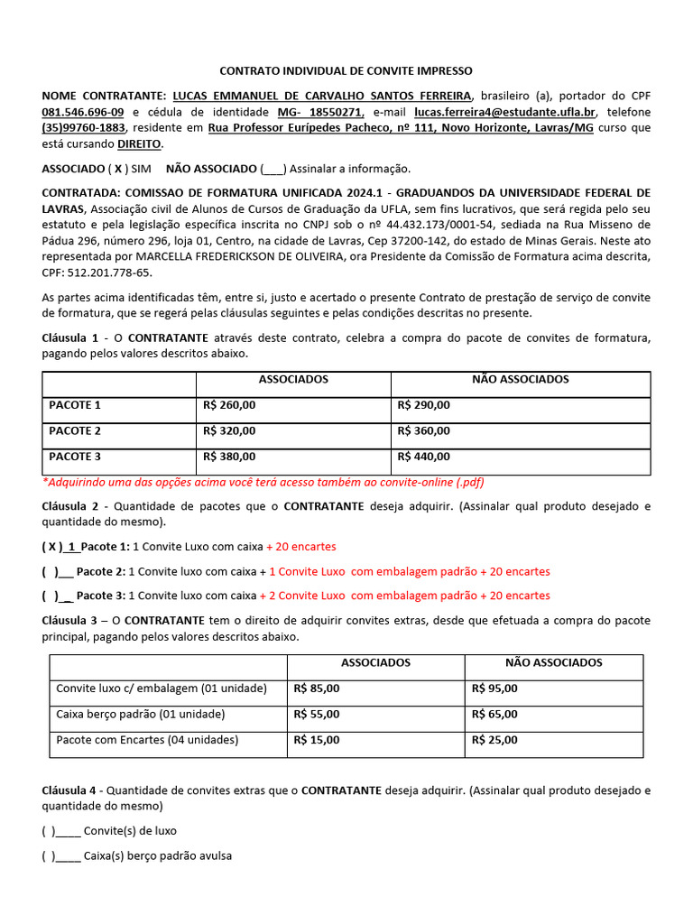 Contrato Individual Convite - Lucas Emmanuel | PDF
