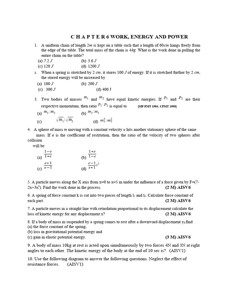 C H A P T E R 6 Work, Energy and Power: (2 M) AISV6 (2 M) AISV6 (2 M) AISV6 | PDF | Force ...