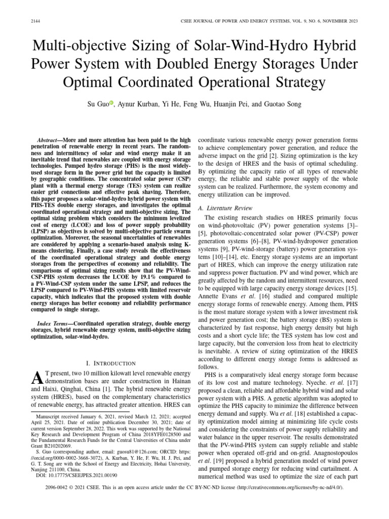 Multi-Objective Sizing of Solar-Wind-Hydro Hybrid Power System With ...