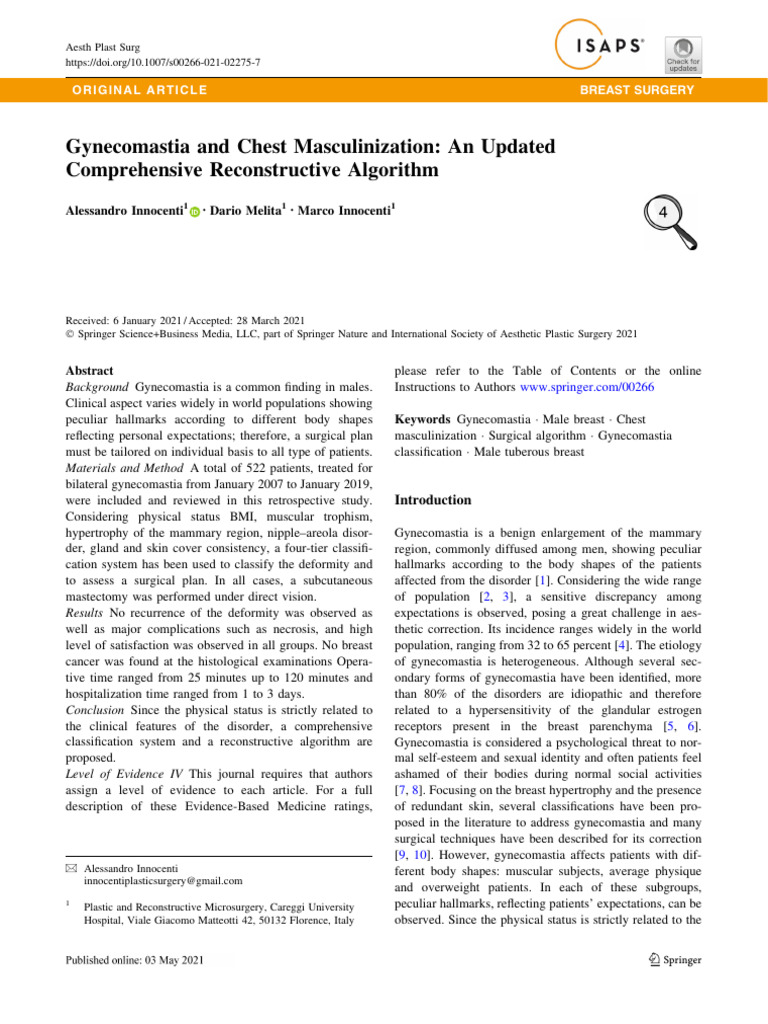 Gynecomastia and Chest Masculinization An Updated Comprehensive ...