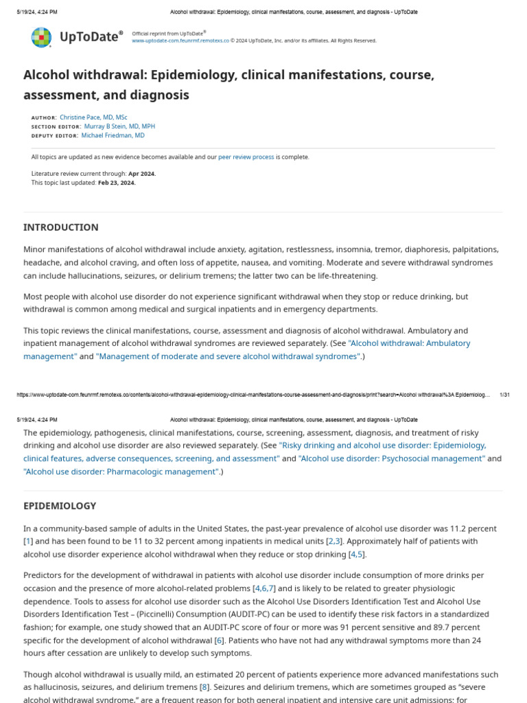Alcohol Withdrawal - Epidemiology, Clinical Manifestations, Course ...