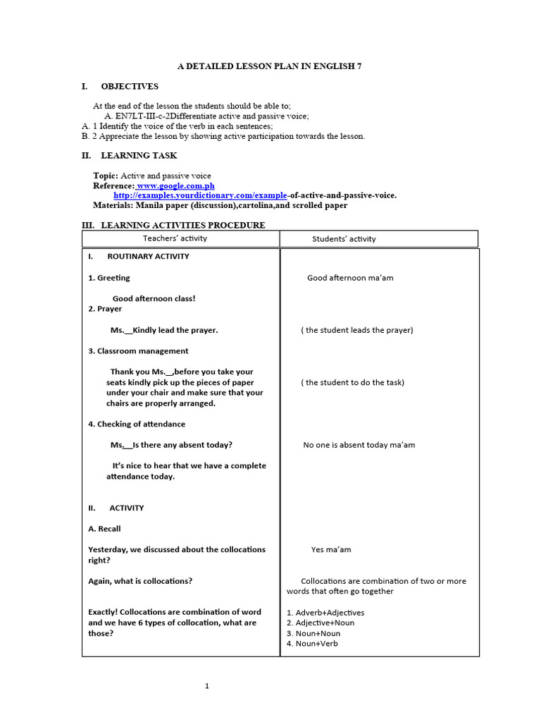 A Detailed Lesson Plan in English 7.docx Erica | PDF | Subject (Grammar ...