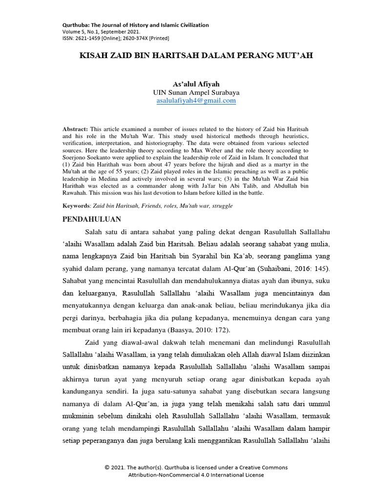 5.1.4 - Kisah Zaid Bin Haritsah Dalam Perang Mut'ah | PDF