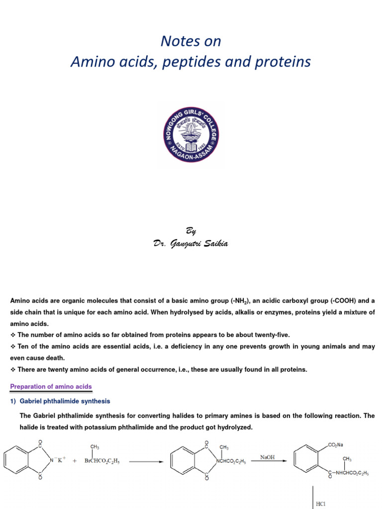 Notes On Amino Acids, Peptides and Proteins: by Dr. Gangutri Saikia ...