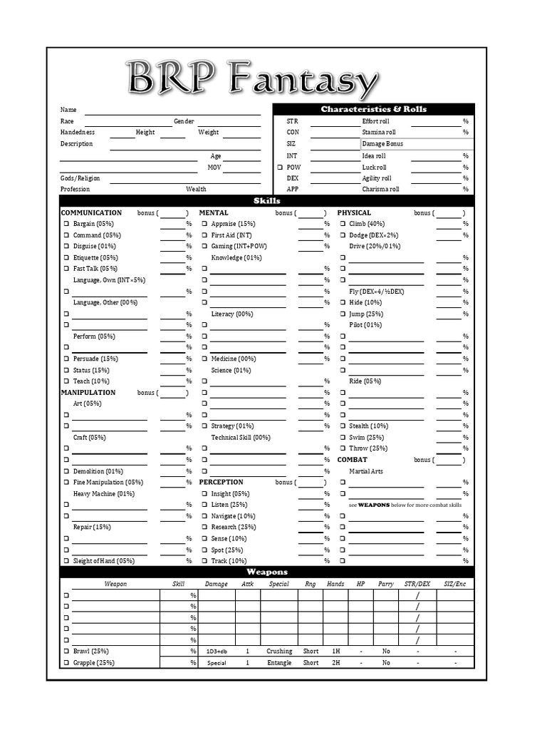 89768-BRP Fantasy Character Sheet | PDF