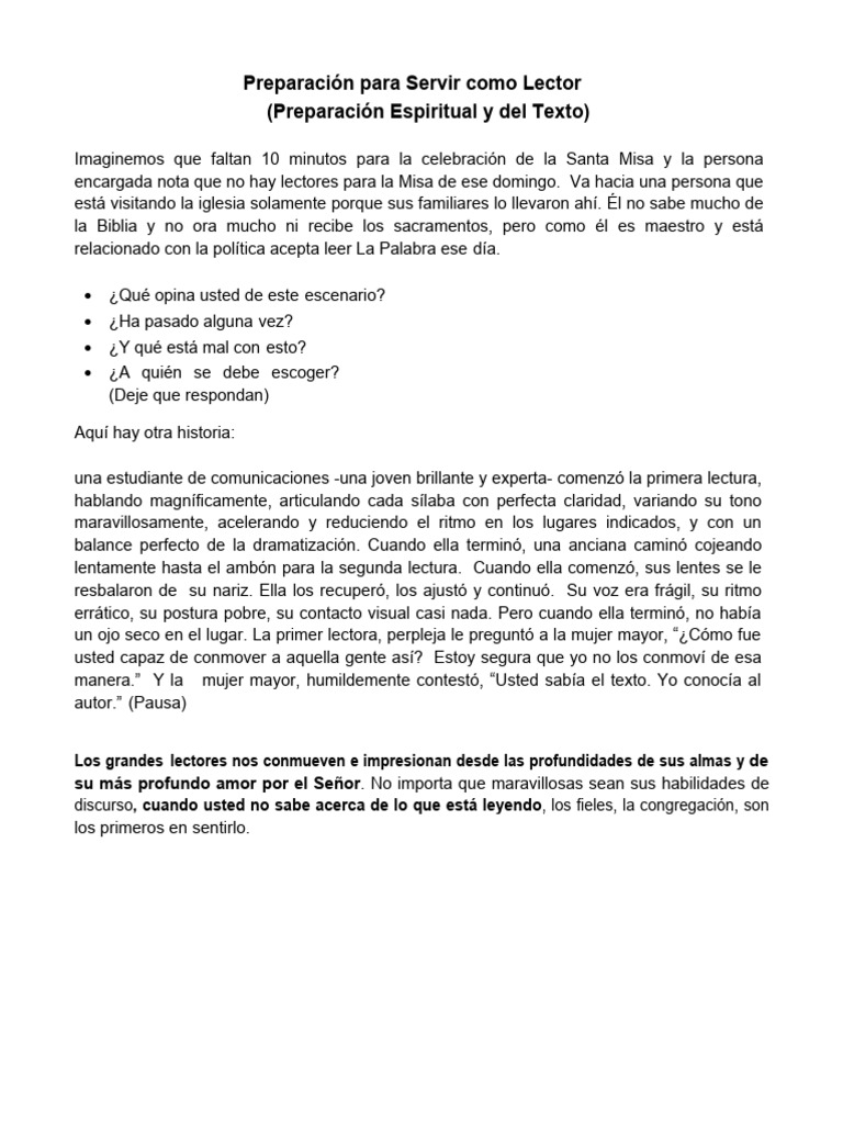 Preparación para Servir Como Lector | PDF | Oración | Iglesia Católica