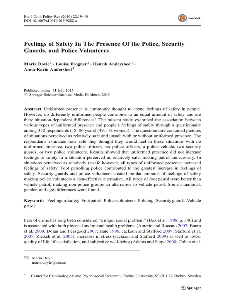 Feelings of Safety in The Presence of The Police Security Guards and Police Volunteers | PDF ...