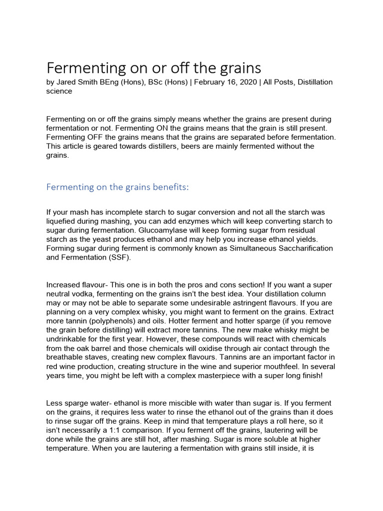 Fermenting Grains for Alcohol Production | PDF | Brewing | Distillation