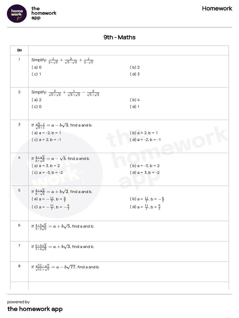 Questions - Homework - 9th - Maths - 2024-05-06T1513 | PDF