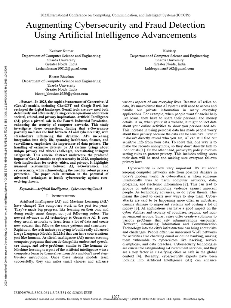 Augmenting Cyberrity and Fraud Detection Using Artificial Intelligence Advancements | PDF ...