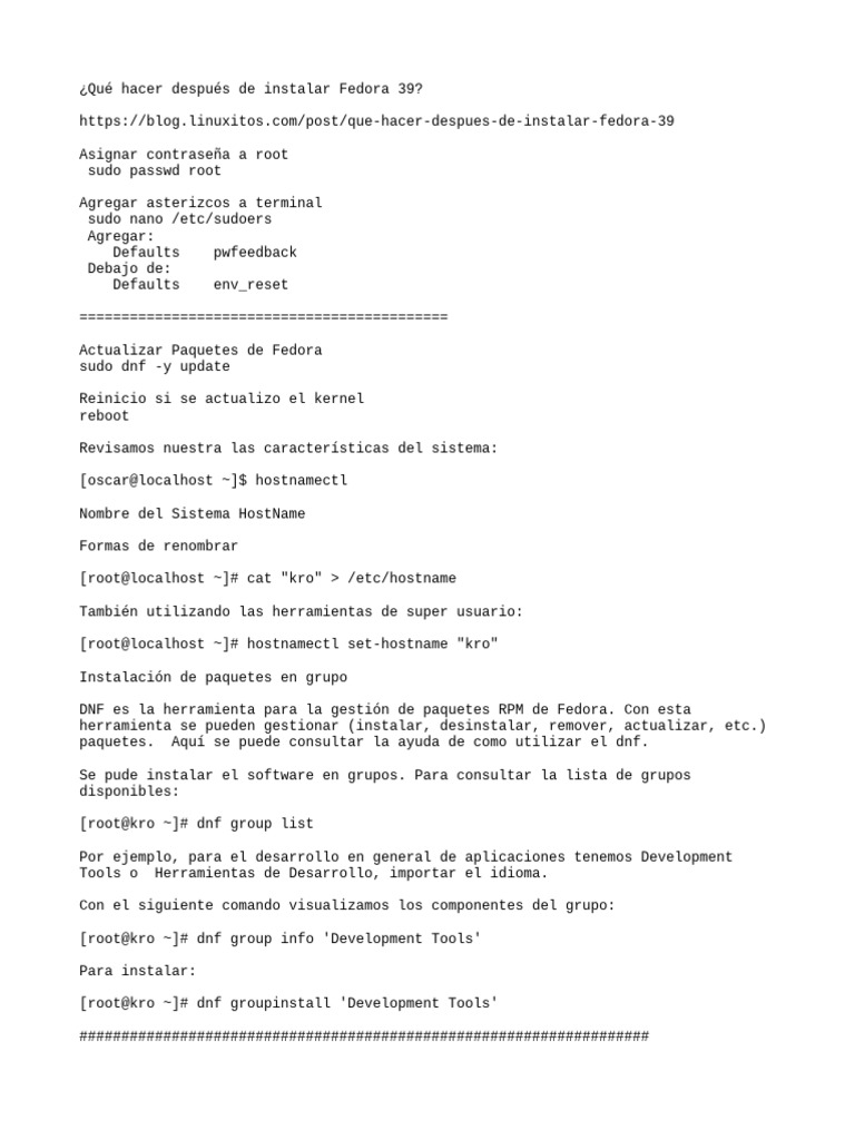 Comandos Fedora | PDF | Tecnologías de la información | Ingeniería Informática