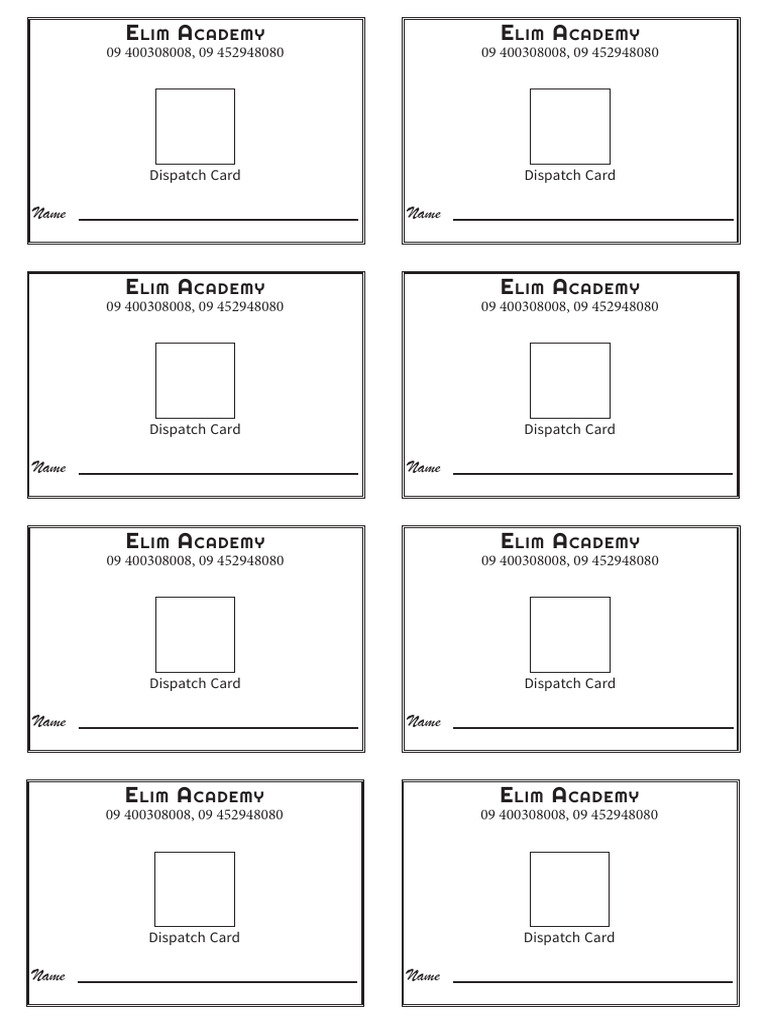 Elim Academy Dispatch Card | PDF | Business | Technology & Engineering