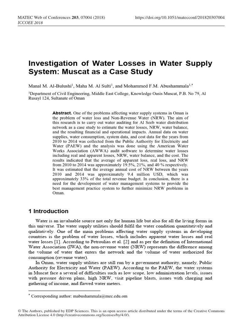 Investigation of Water Losses in Water Supply Syst | PDF | Water And ...