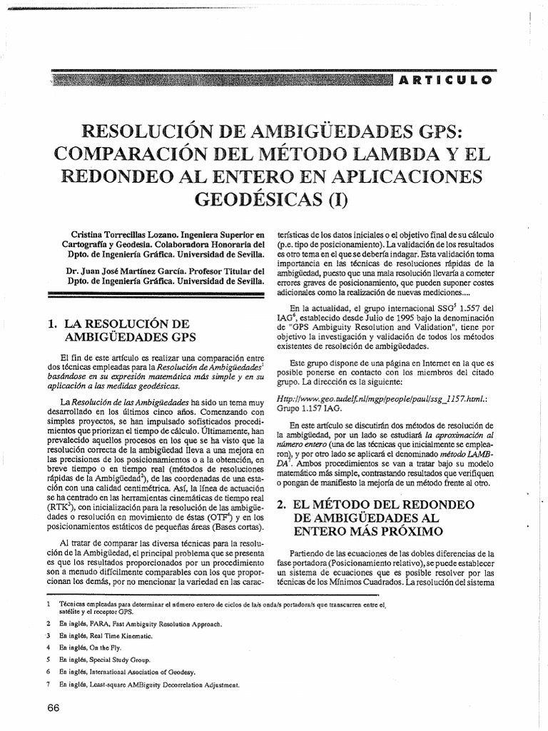 Resolución de Ambigüedades GPS I Comparación Del Método Lambda y El Redondeo Al Entero en ...
