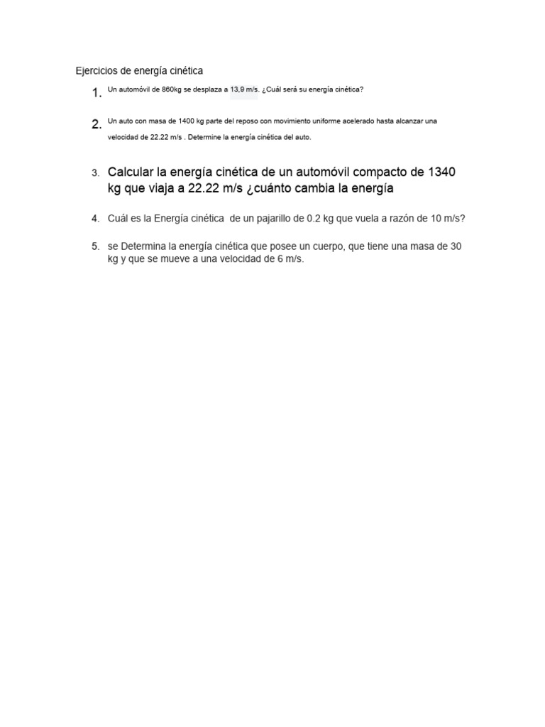 Ejercicios de Energía Cinética | PDF