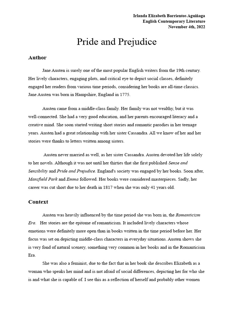 Pride and Prejudice Essay | PDF | Mr. Darcy | Pride And Prejudice