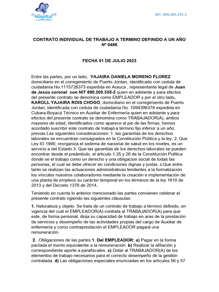 CONTRATO DE TRABAJO A TERMINO DEFINIDO | Descargar gratis PDF | Salario ...