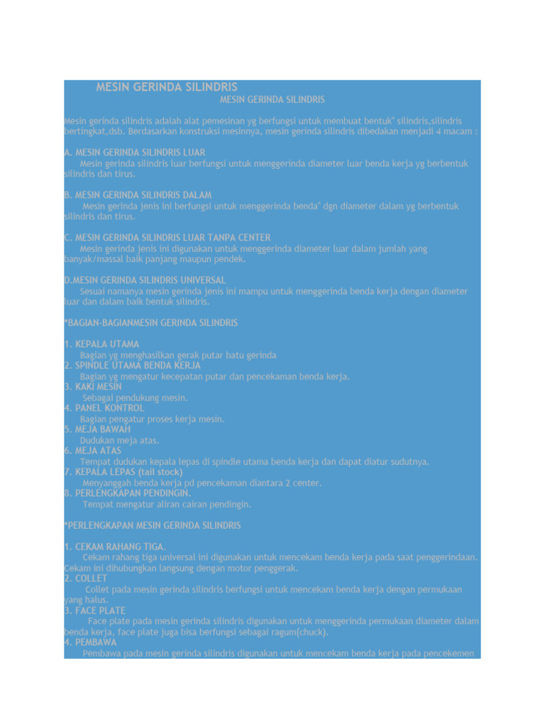 Macam-Macam Mesin Gerinda Silindris | PDF | Griya & Taman