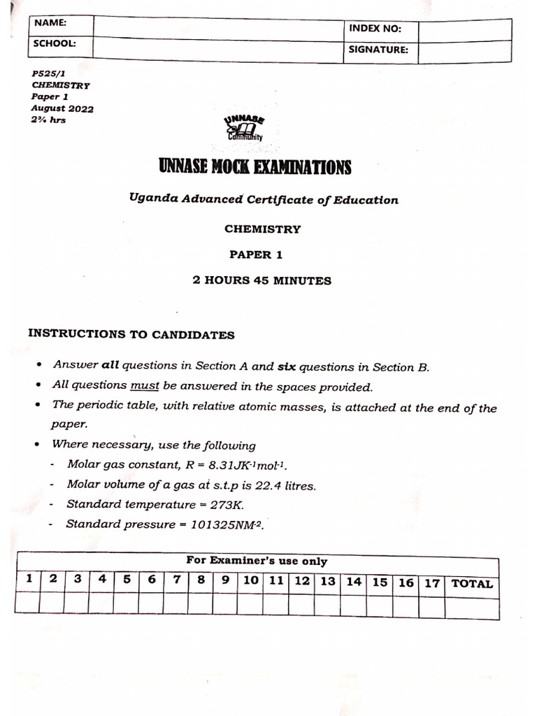 UNNASE Paper 1 UACE Chemistry | PDF