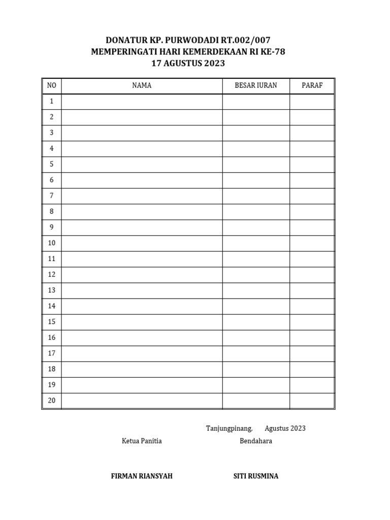 Iuran 17 Agustus | PDF | Olahraga & Rekreasi | Memasak, Makanan, & Anggur