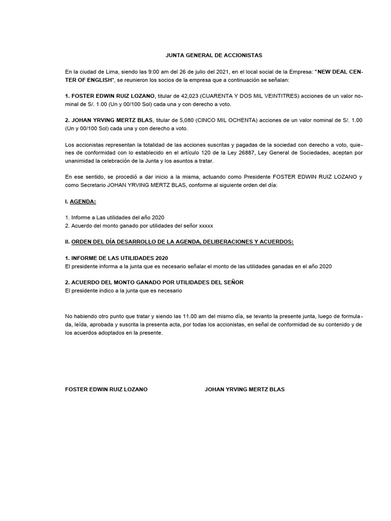 ACTA DE JUNTA GENERAL | PDF